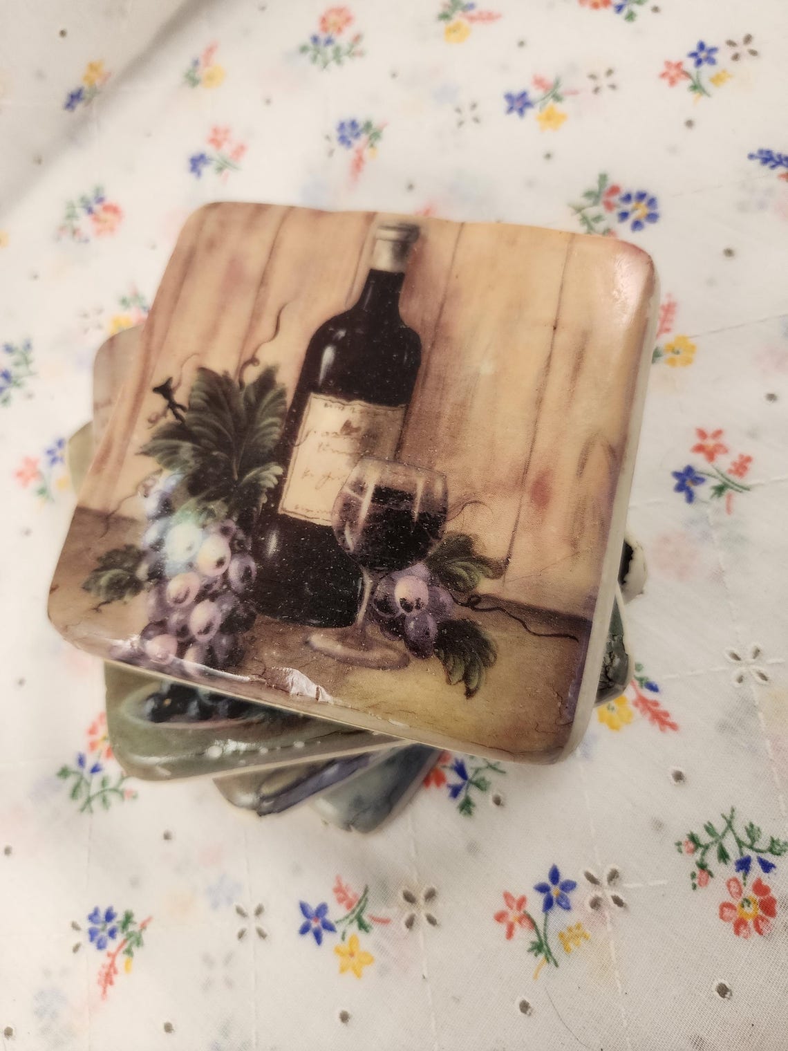 Wine Grapes Ceramic Coasters | Vintage Set of 4 - Etsy