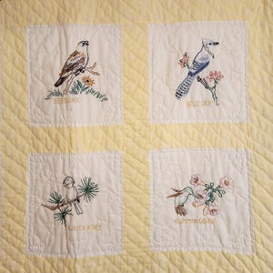 55 X 42 Vintage Yellow and White Handmade Quilt With 12 Squares of Hand ...