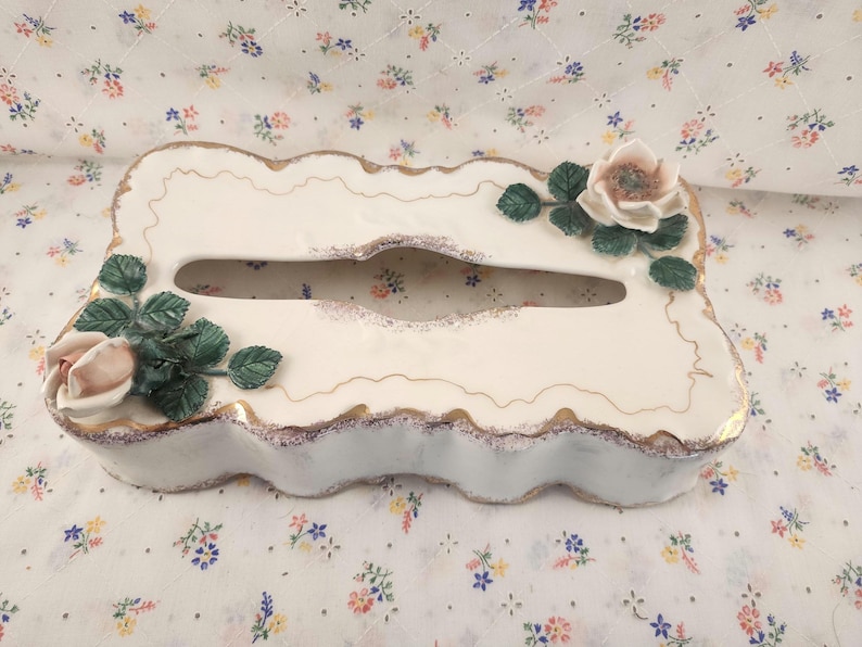 Rose Floral Porcelain Tissue Box Cover Holder - Etsy
