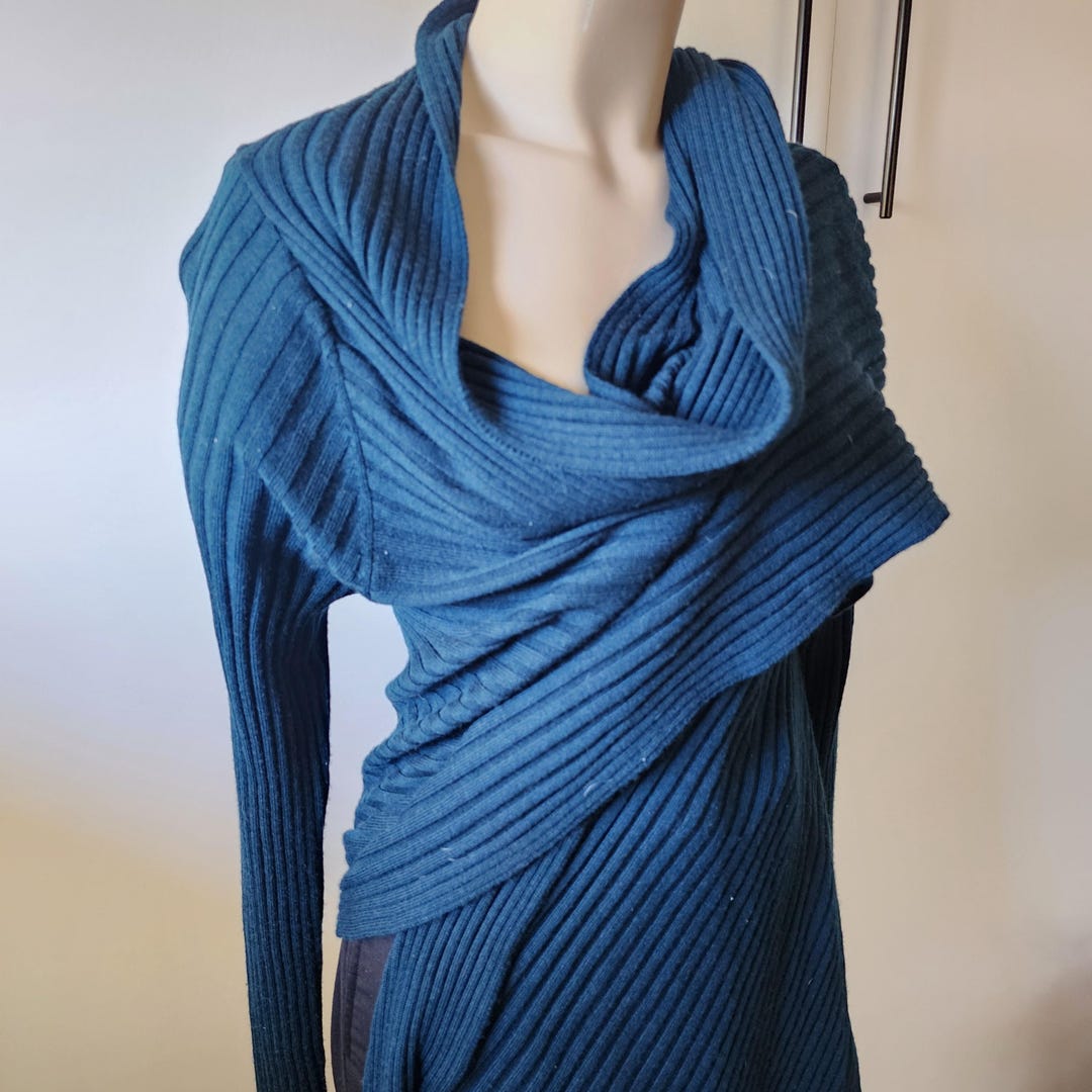 L Cascading Cardigan Wool and Acrylic Travel Smith Open Ribbed Long ...