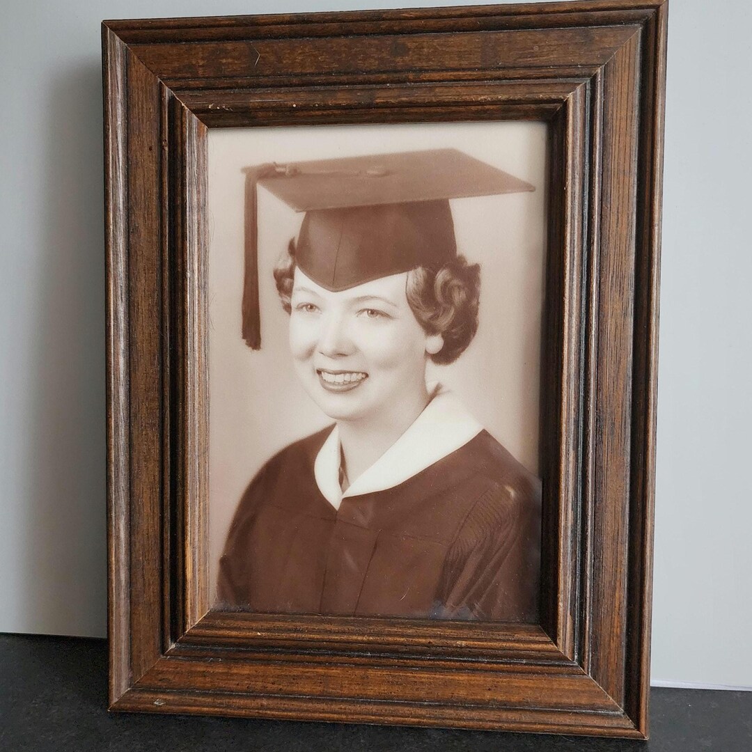 Black & White Early 1900s Female in a Cap and Gown Graduation Photo in ...