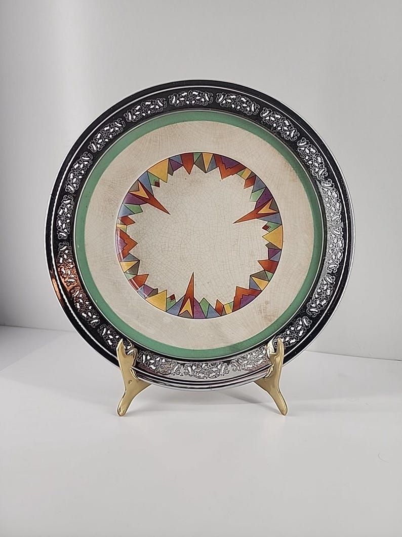 Art Deco Plate With Geometric Triangular Patterns, Antique Hall China ...