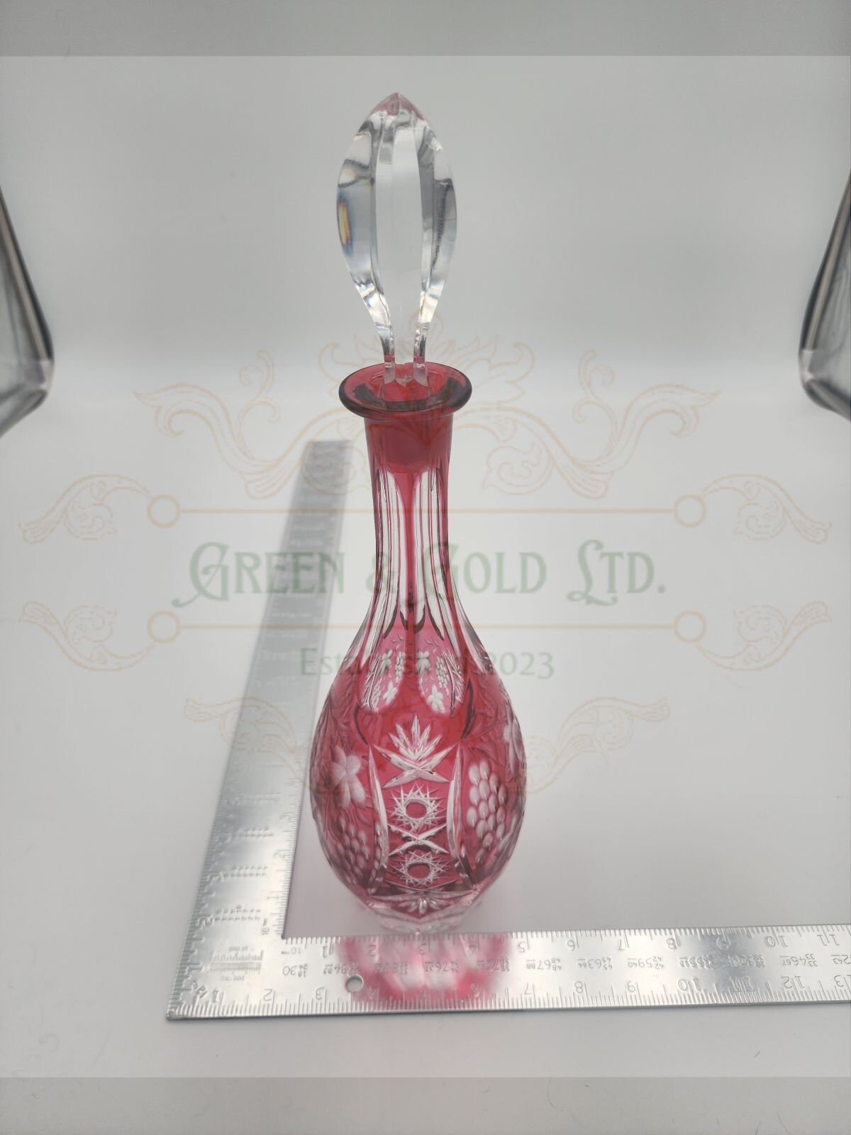 Vintage Nachtmann Crystal Decanter – Gold Ruby Overlay, Hand-cut Grapes ...
