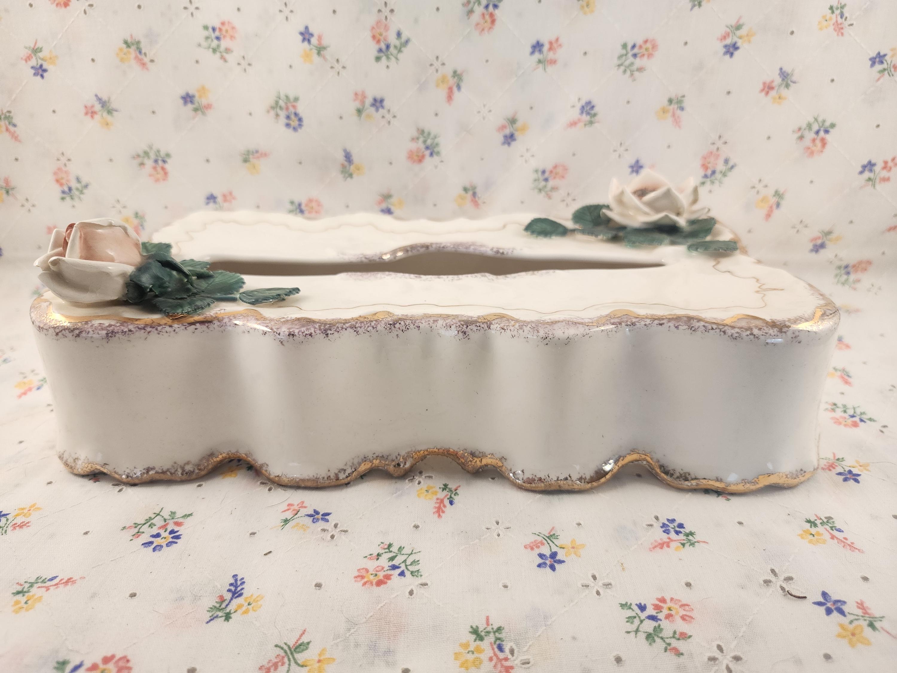 Rose Floral Porcelain Tissue Box Cover Holder - Signed & Numbered - Etsy