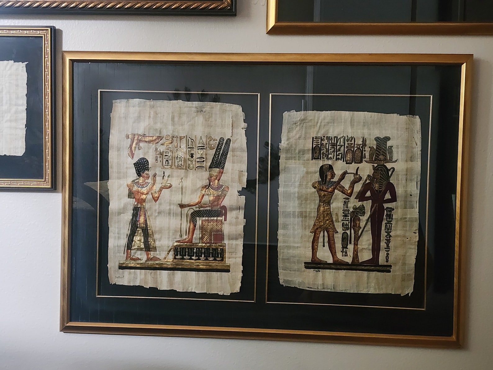 Vintage Framed Egyptian Papyrus Painting: Pharaohs & Hieroglyphs - Etsy