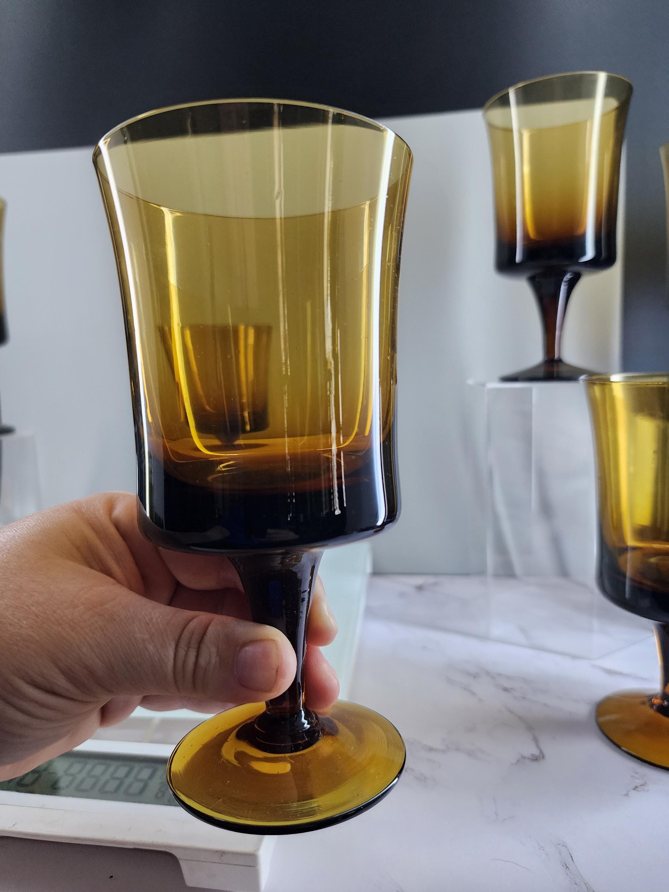 Vintage Denby Arabesque Brown Water Goblets Blown Glass | 1970s ...