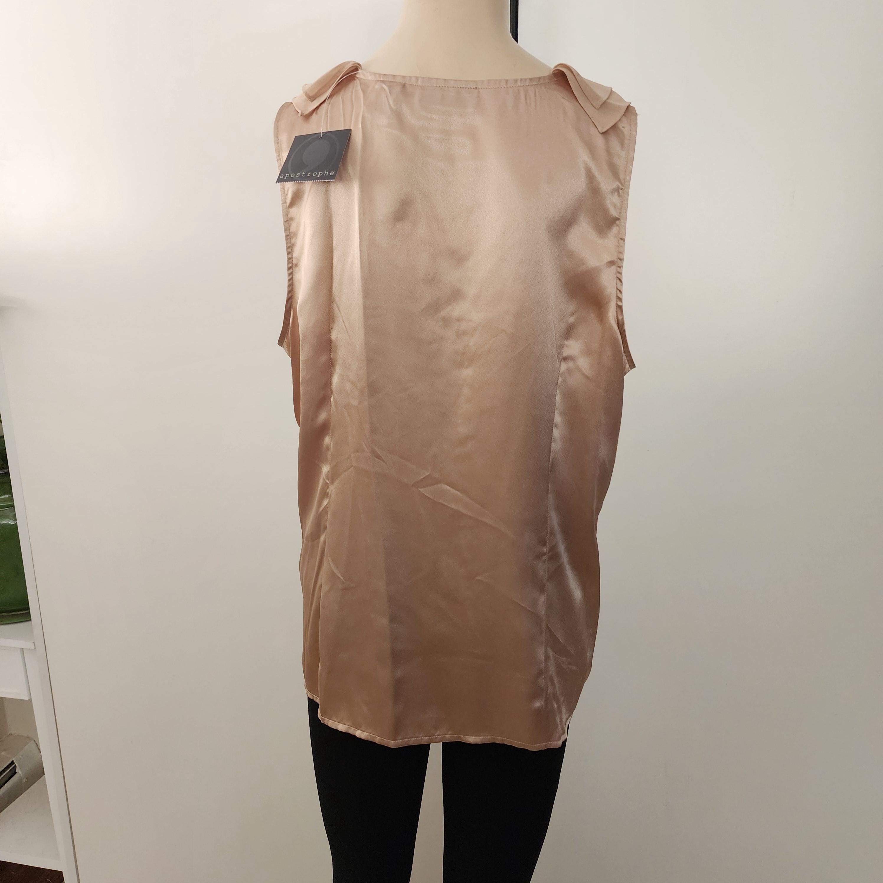 XL Satin Beige Ruffle Blouse by Apostrophe NEW With Tags Sleeveless ...