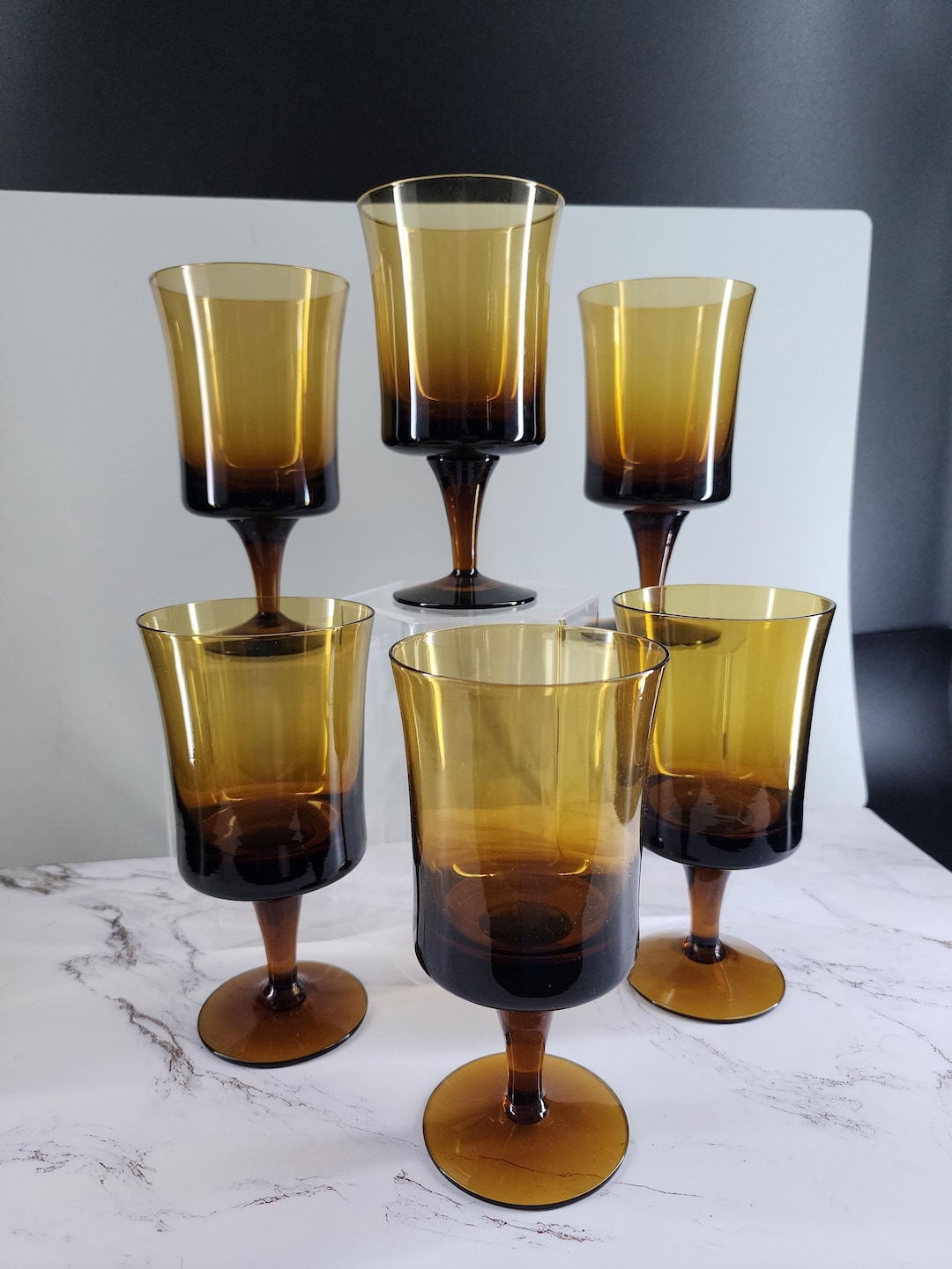Vintage Denby Arabesque Brown Water Goblets Blown Glass | 1970s ...