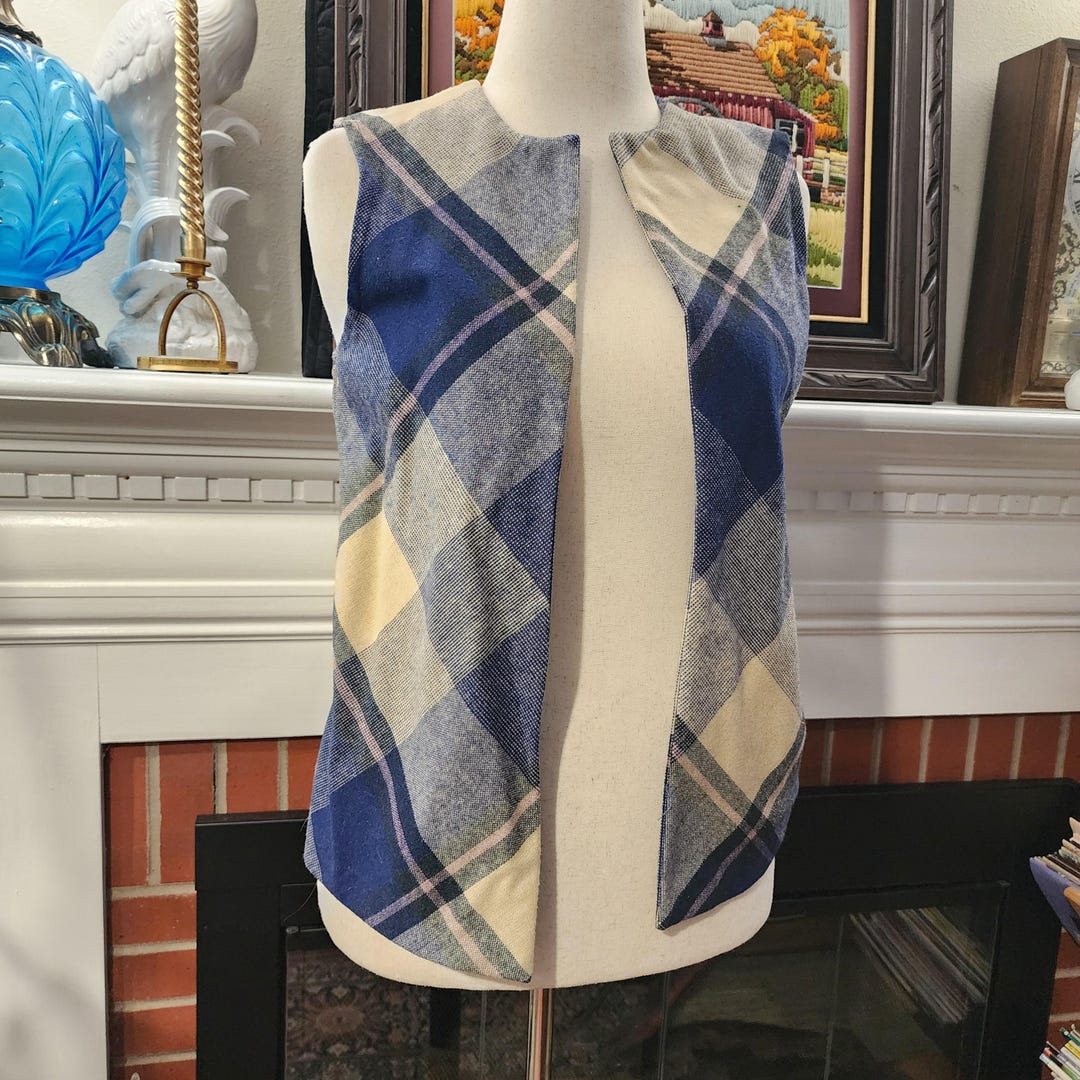 S/M Vintage 60s Blue Plaid NPC Fashions Brand Vest Size 10, Rare - Etsy