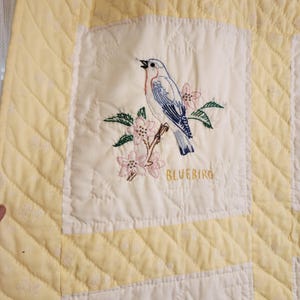 55 X 42 Vintage Yellow and White Handmade Quilt With 12 Squares of Hand ...