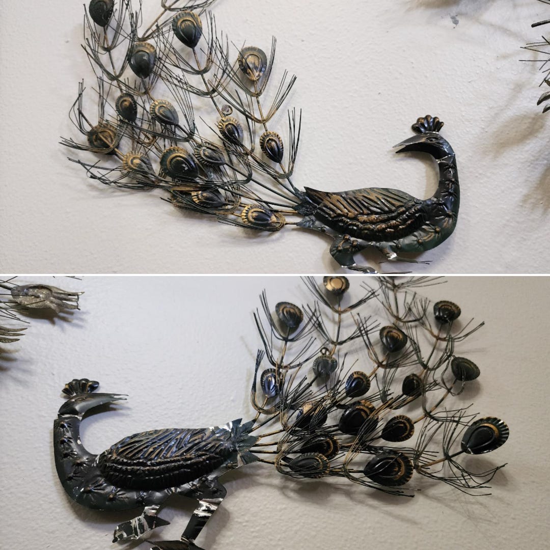 Pair of Vintage Metal Peacock Decorative Wall Hangings Mid Century ...
