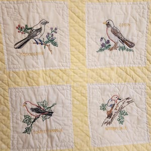 55 X 42 Vintage Yellow and White Handmade Quilt With 12 Squares of Hand ...