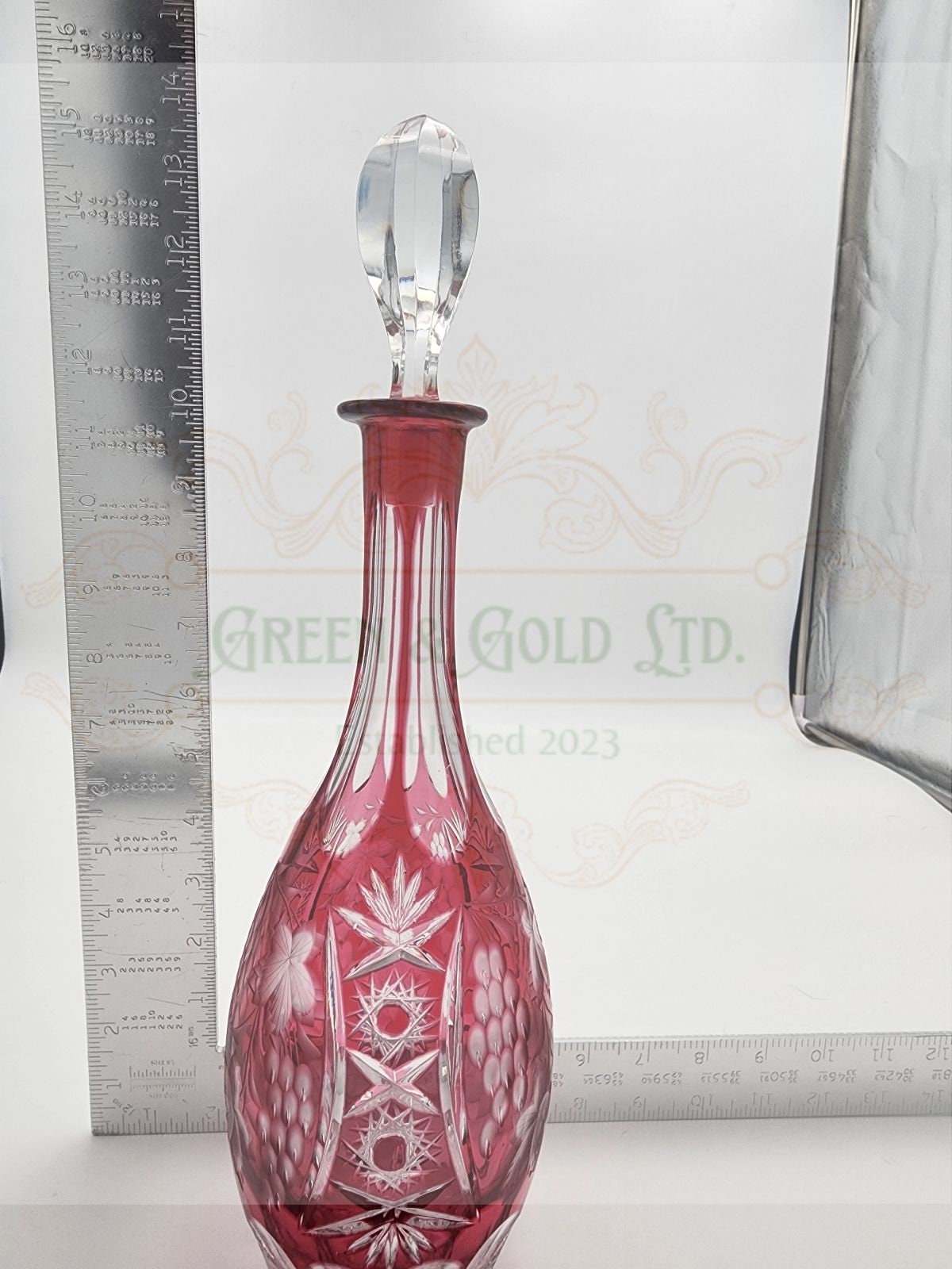 Vintage Nachtmann Crystal Decanter – Gold Ruby Overlay, Hand-cut Grapes ...