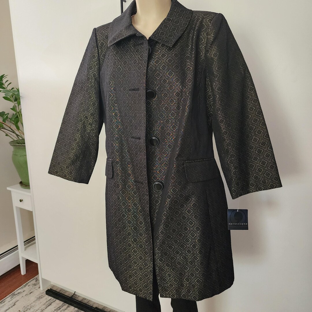 XL Button Front Collar Coat by Apostrophe NEW With Tags, Black and Gold ...