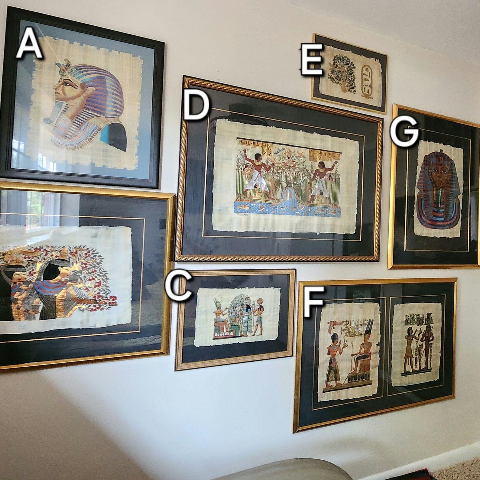 Vintage Framed Egyptian Papyrus Painting: Pharaohs & Hieroglyphs - Etsy