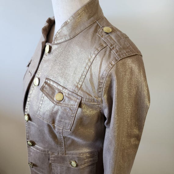 M gold "Chico's platinum denim" jacket with gold butt… - Gem