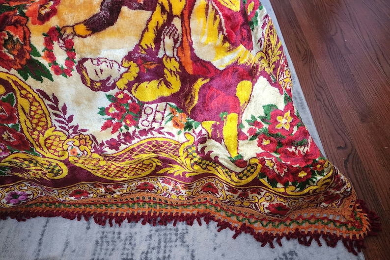 Vintage 1960s Italian Velour Bedspread | Fragonard Courting Couple ...