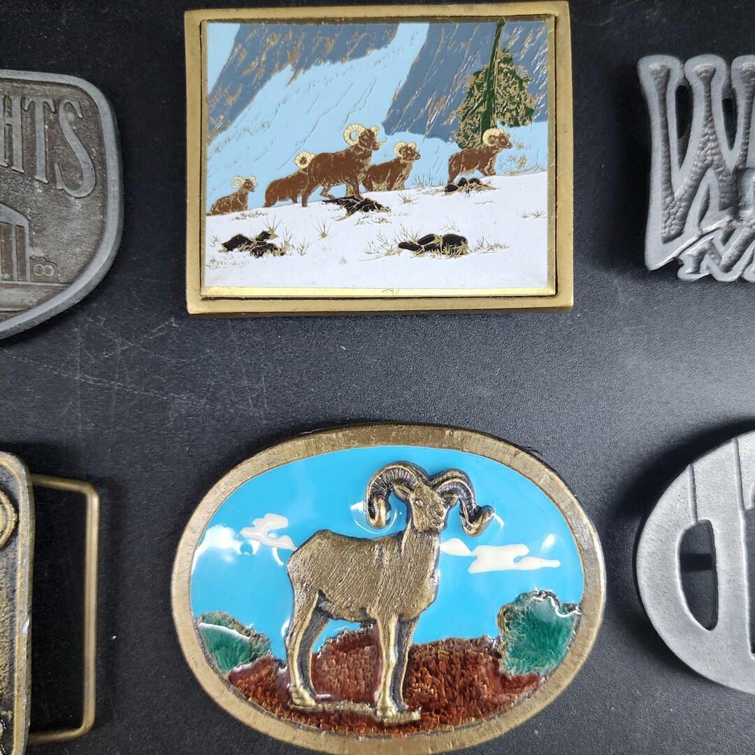 Vintage 80s Brass and Enamel Ram Bighorn Sheep Belt Buckle - Etsy