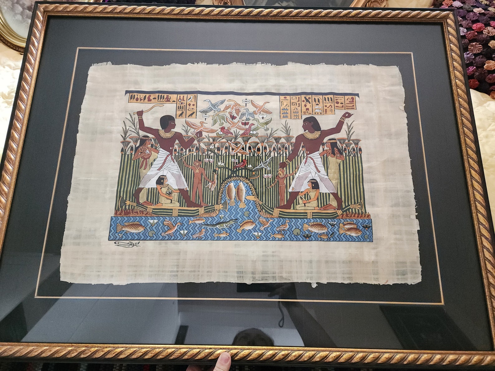 Vintage Framed Egyptian Papyrus Painting: Pharaohs & Hieroglyphs - Etsy