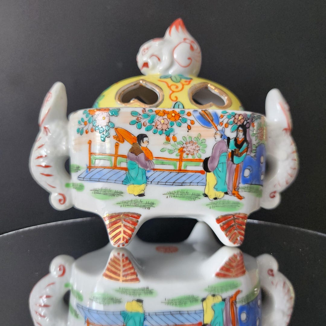 Vintage Japanese Incense Burner Hand Painted Porcelain Incense Bowl ...