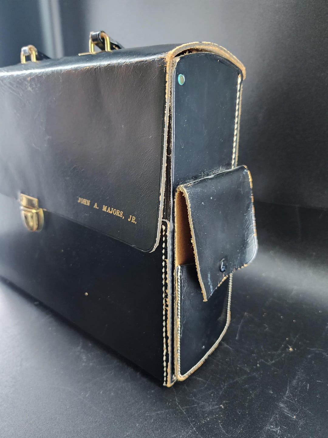 Vintage Pilot Flight Case / Map Case Black Leather Top Grain Cowhide ...