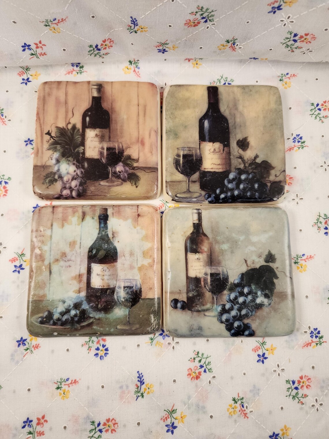 Wine Grapes Ceramic Coasters | Vintage Set of 4 - Etsy