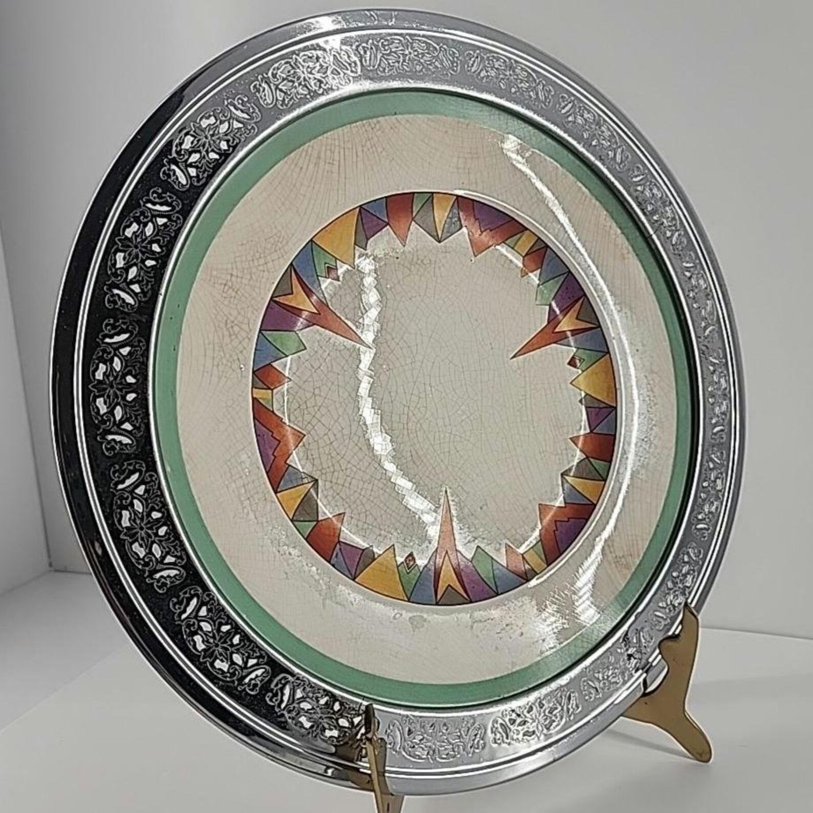 Art Deco Plate With Geometric Triangular Patterns, Antique Hall China ...