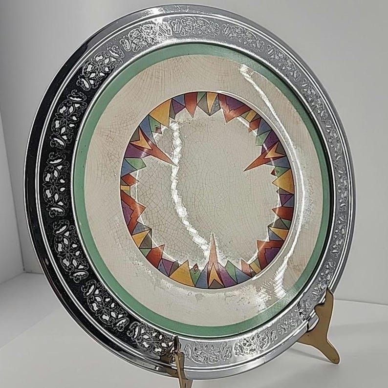 Art Deco Plate With Geometric Triangular Patterns, Antique Hall China ...