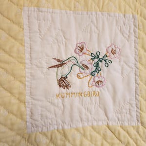 55 X 42 Vintage Yellow and White Handmade Quilt With 12 Squares of Hand ...