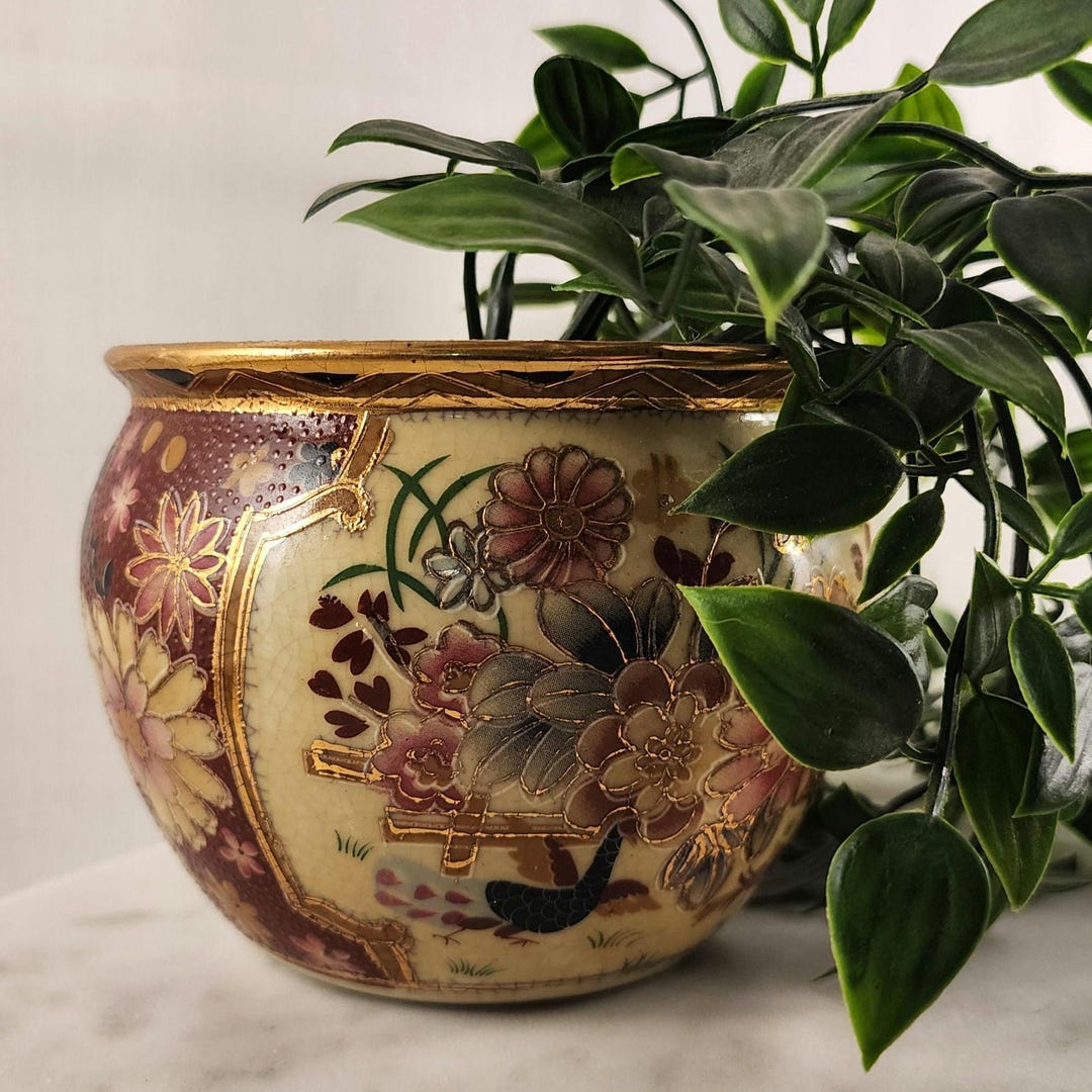 Asian Cachepot Planter Porcelain Flower Cache Pot Chinese Vintage Pot ...