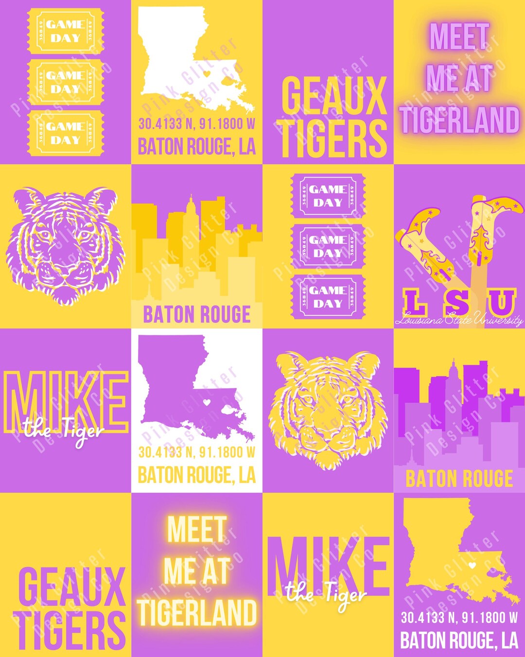 LSU Digital Prints Purple and Gold Preppy Spirit - Etsy