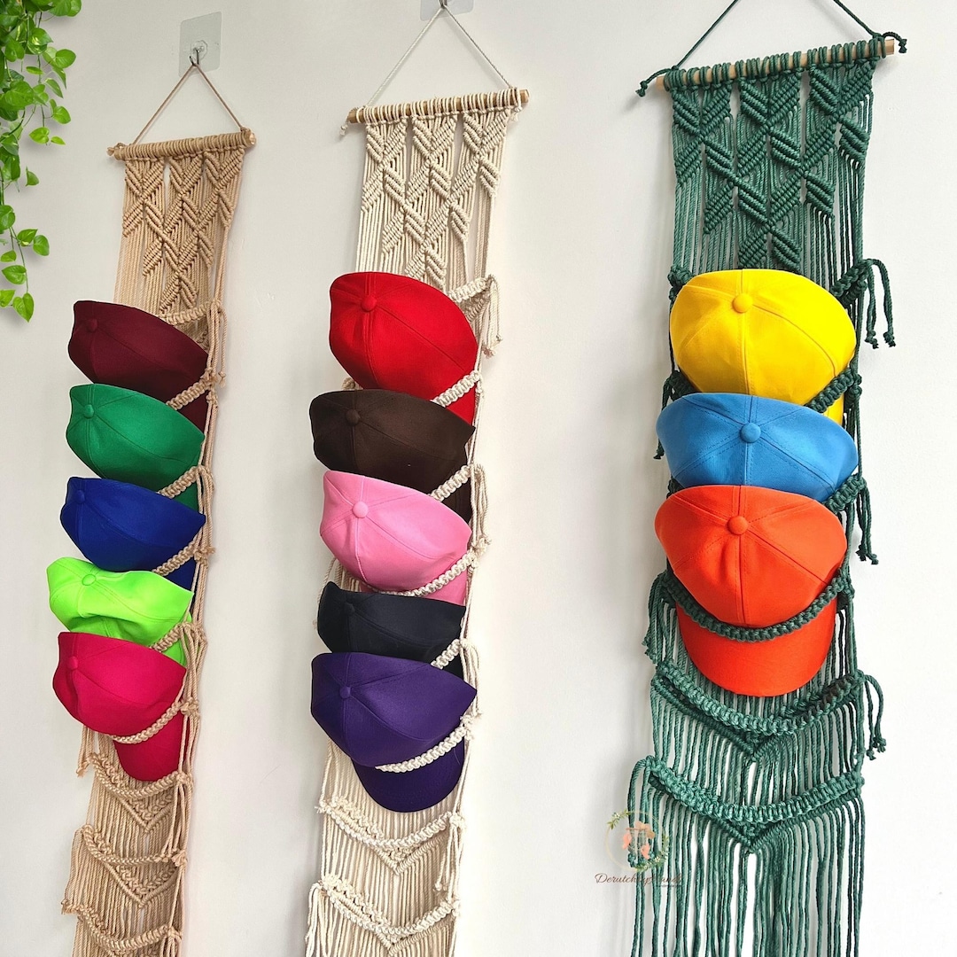 Macrame Hat Holder Pattern, Wall Mount Cap Rack, Handmade Baseball Hat ...