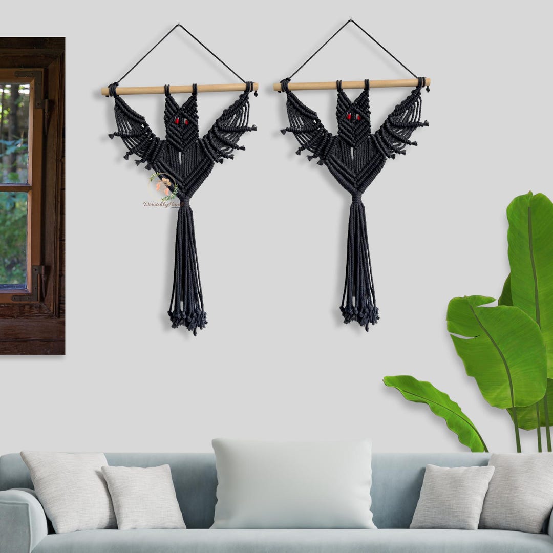 Macrame Bat Plant Hanger, Gothic Bat Wall Decor, Handmade Wall Hanging ...