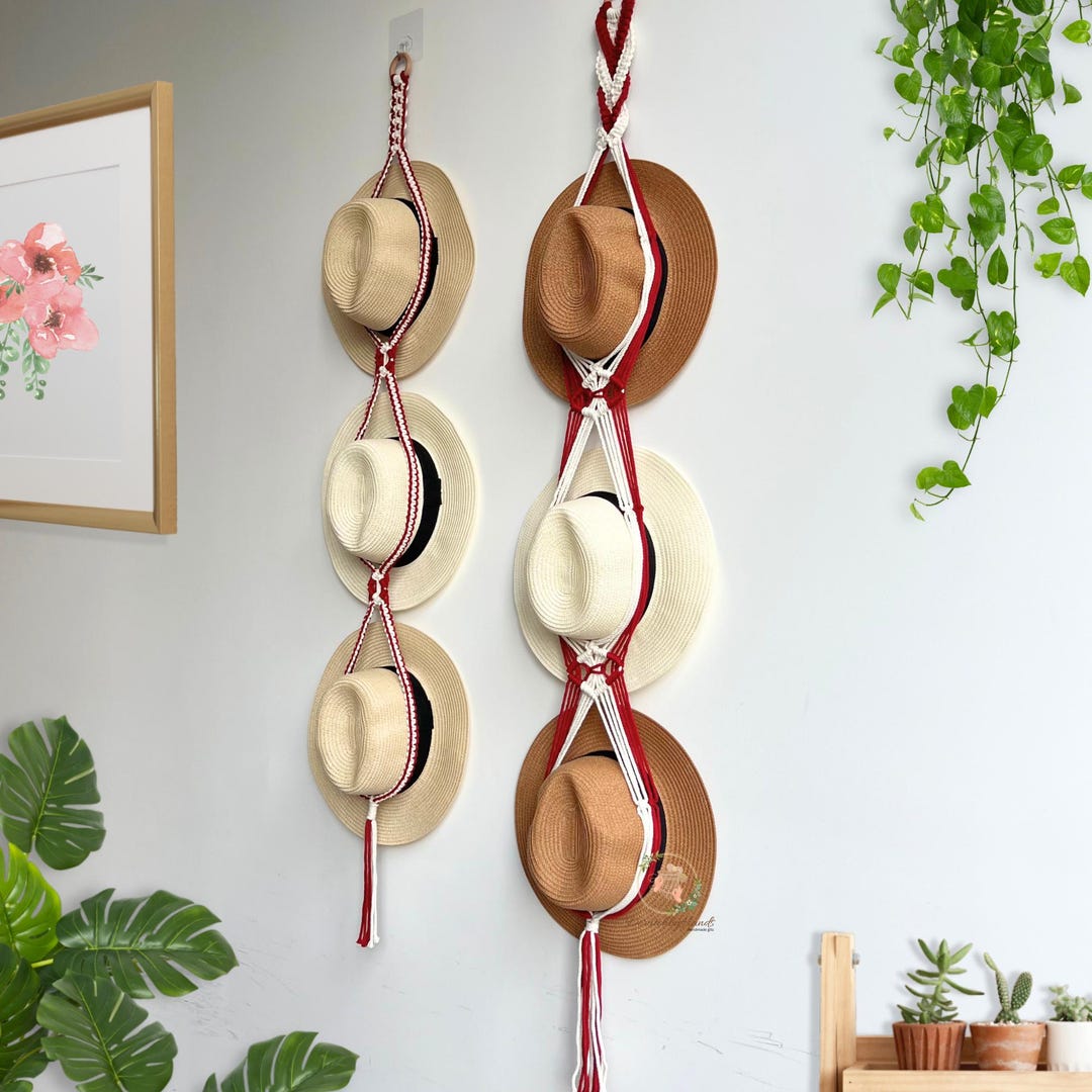 Macrame Wall Mount Hat Hanger, Wall Hat Storage Pattern, Minimal Hat ...