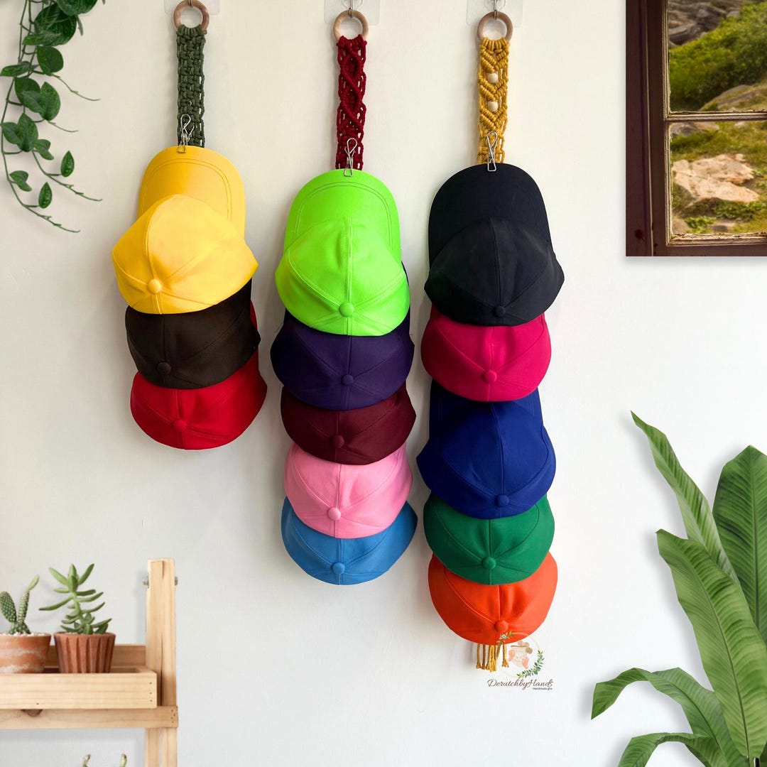 Macrame Wall Mount Hat Rack, Baseball Hat Holder, Hat Hanger for Wall ...