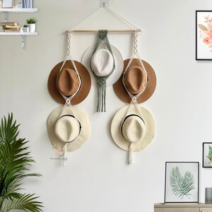 Boho Macrame Double Hat Hanger, Hat Organizer, Wall Cap Rack Display ...