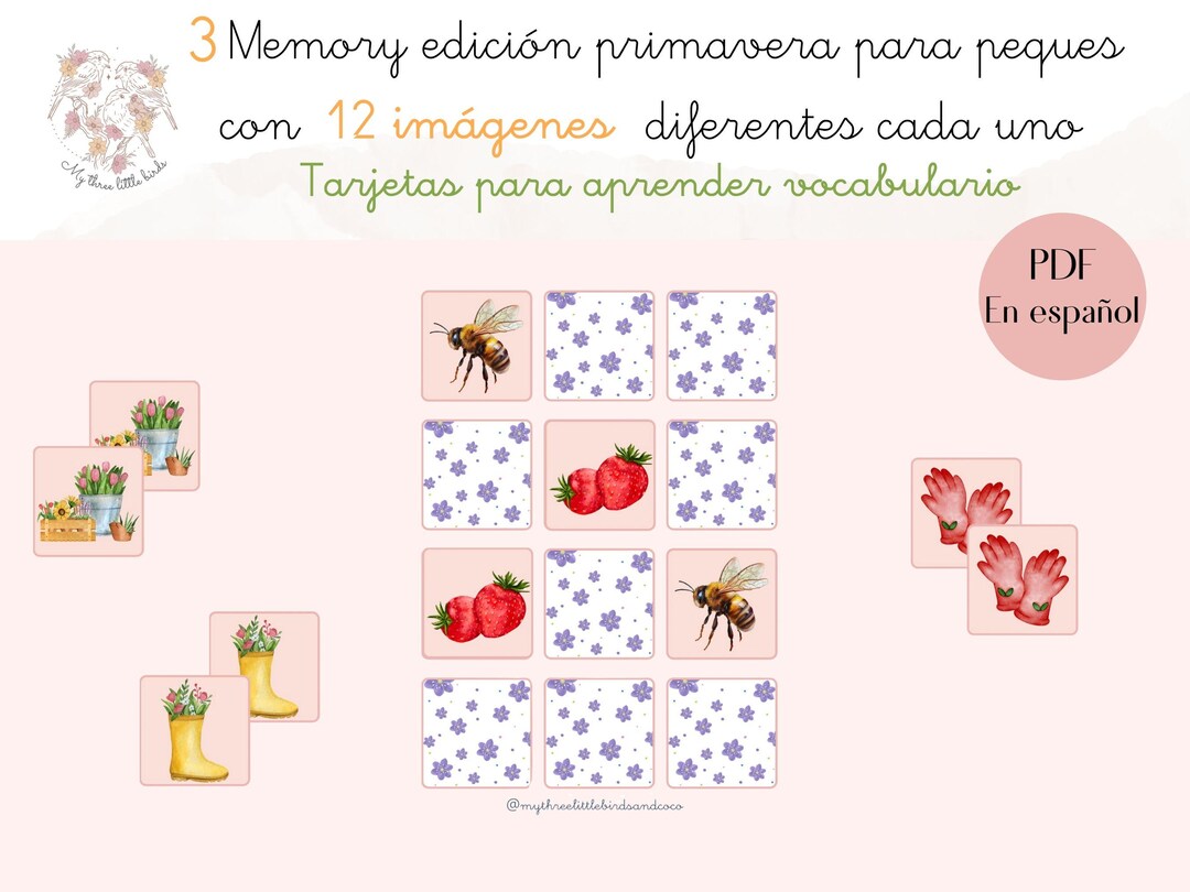 3 Spring Memory Games for Kids – Printable Spanish Vocabulary Cards - Etsy