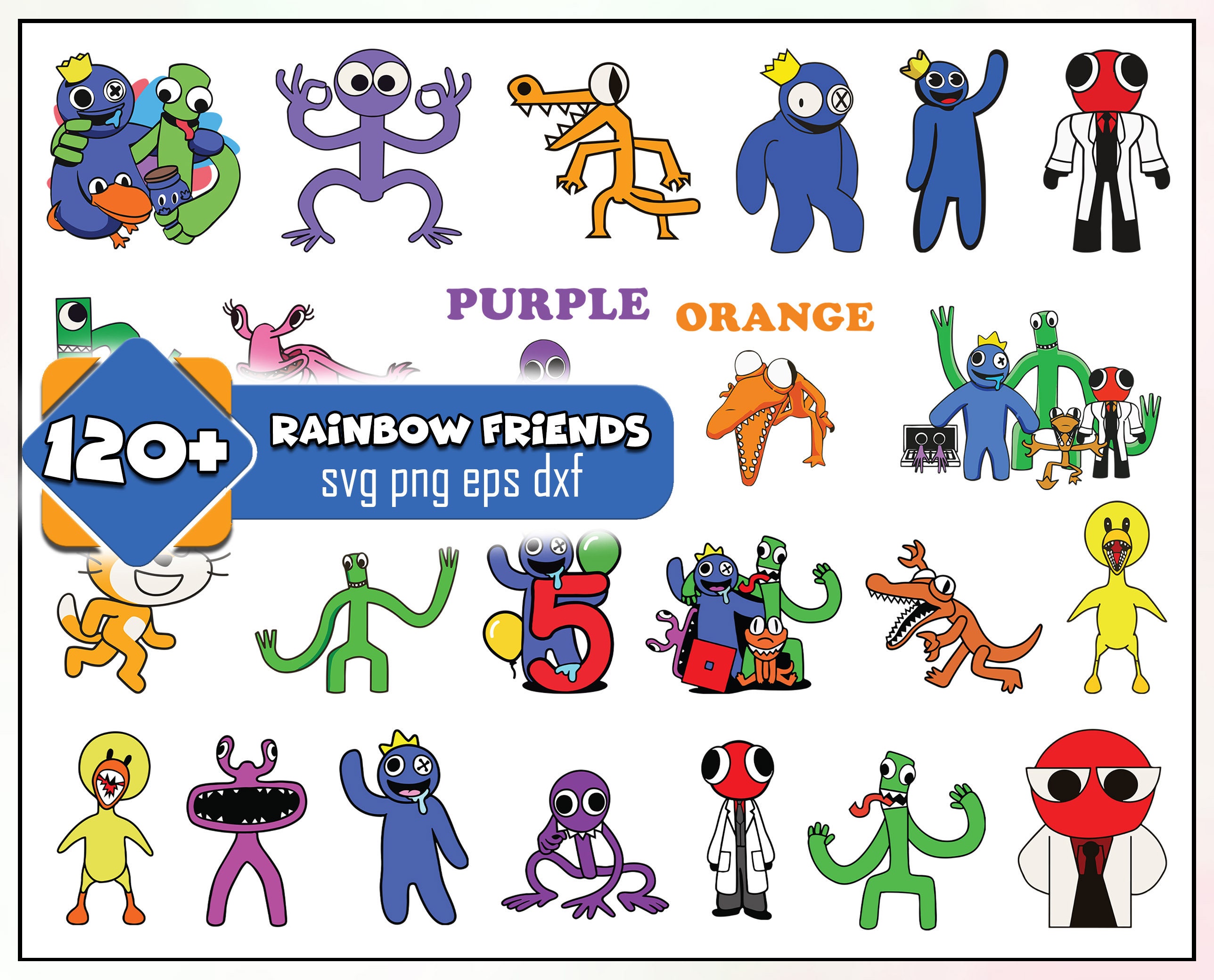 New Rainbow Friends Clipart SVG PNG Bundle T Shirt Cricut Files ...