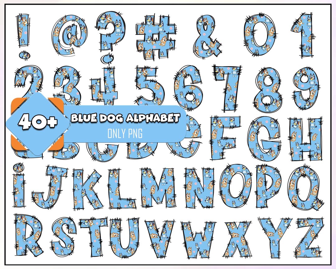 New Bluey Doodle Letters Clipart Elements, Uppercase Alphabet Set, Blue ...