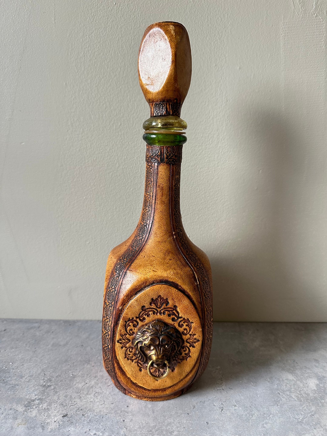 Italian Leather Wrapped Bottle Vintage Italian Wine Decanter Wrapped in ...