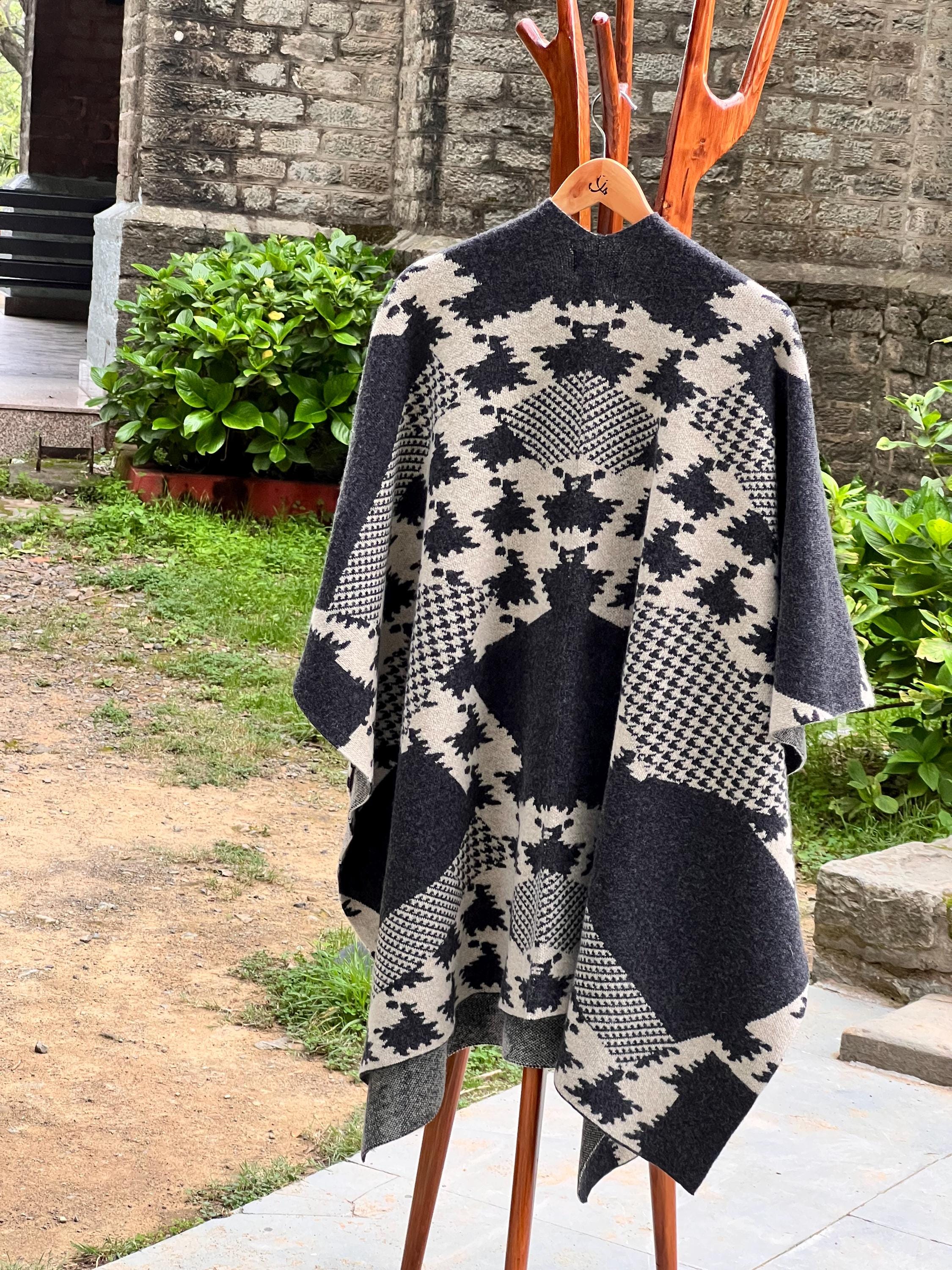 Grey Blue Poncho Wool Cape, Cloak, Wraps - 100% Wool Handmade in India ...