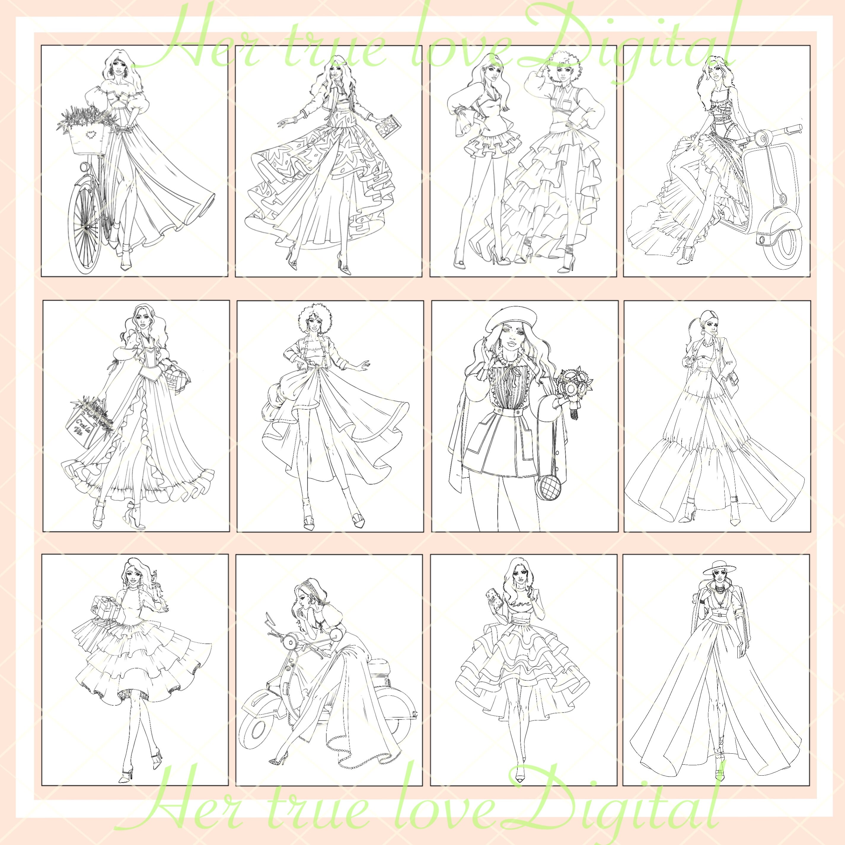 Digital Coloring Book, Coloring Book, Coloring Art Book, Fashion ...