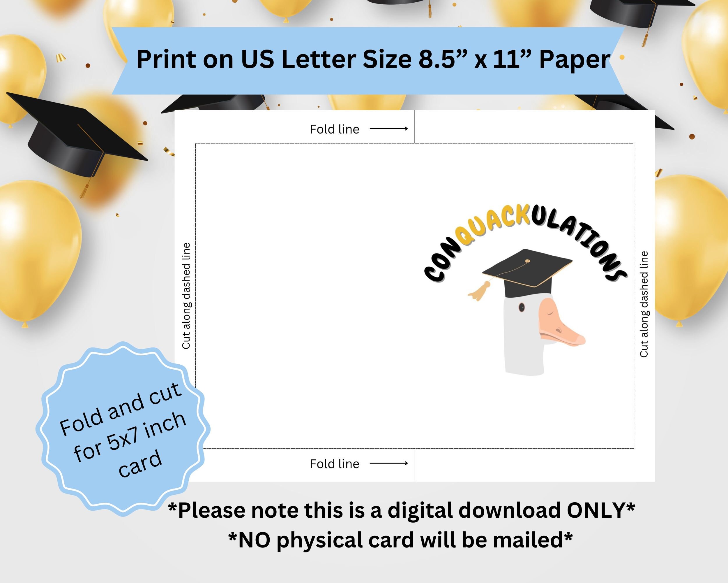 CONQUACKULATIONS Digital Download Duck Graduation Card, Graduation ...