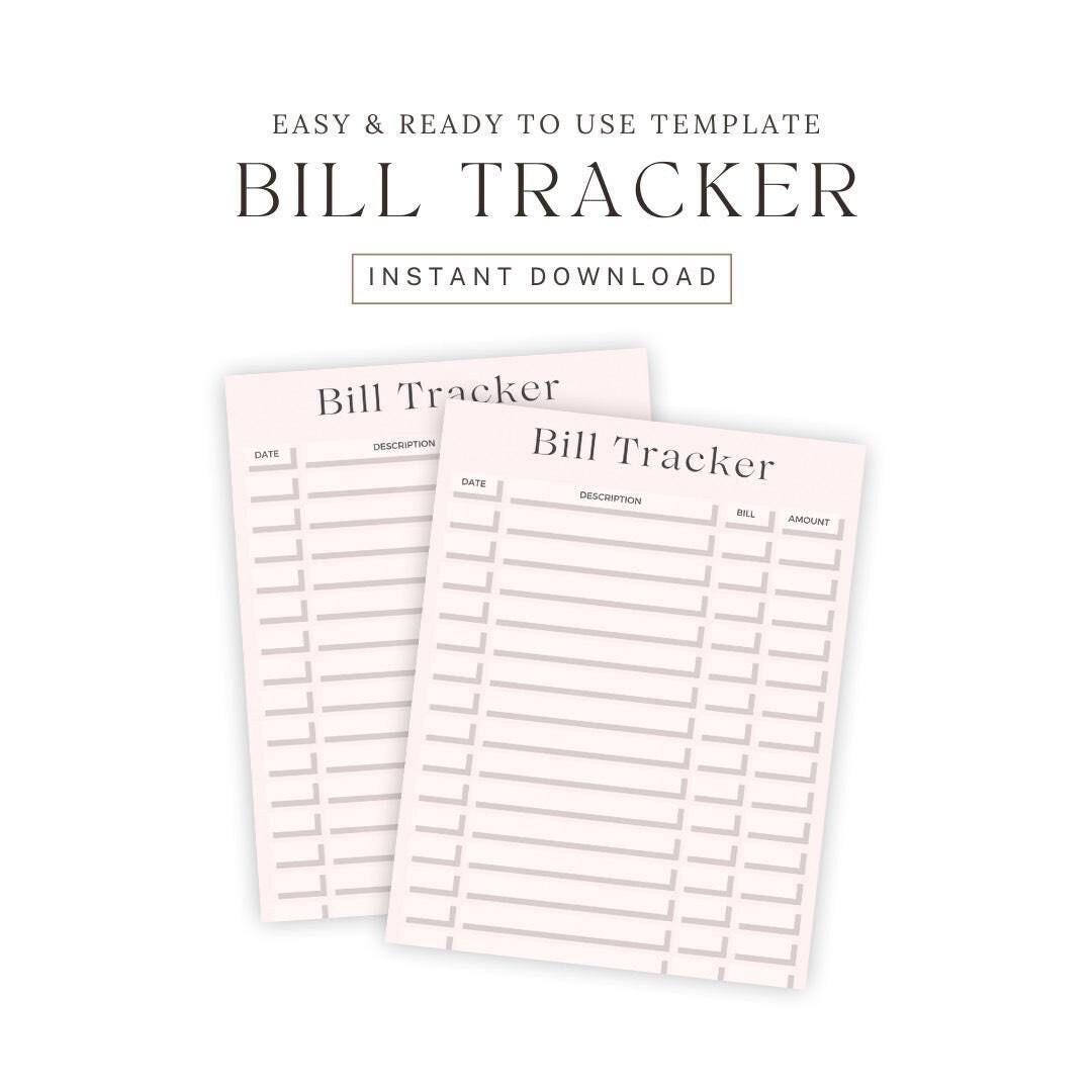 Bill Tracker,payment Tracker, Digital, Printable, Monthly Bill ...