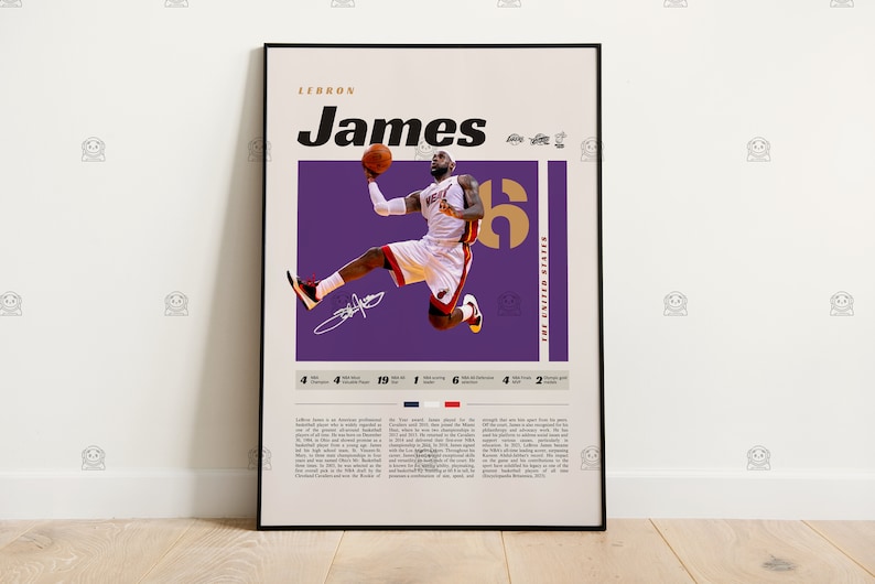 Lebron James Poster, Miami Heat, Basketball Gifts, Basketball Poster ...