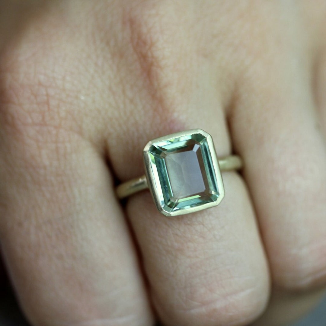 Emerald Engagement Ring, Emerald Cut Green Amethyst Ring, Prasiolite Ring, Octagon Prasiolite ...