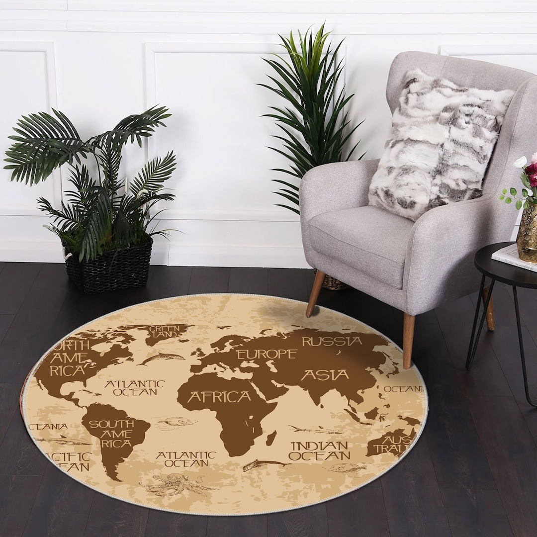 World Map Rug Round Rug Area Rug Map Rug Kids Room Rug - Etsy