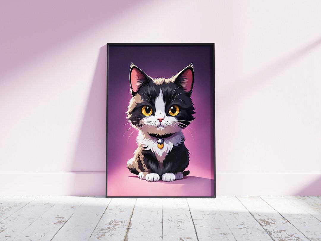 Digital Print, Cat, Kawaii Cute Cat, Instant Download, Wall Decor, A3 ...