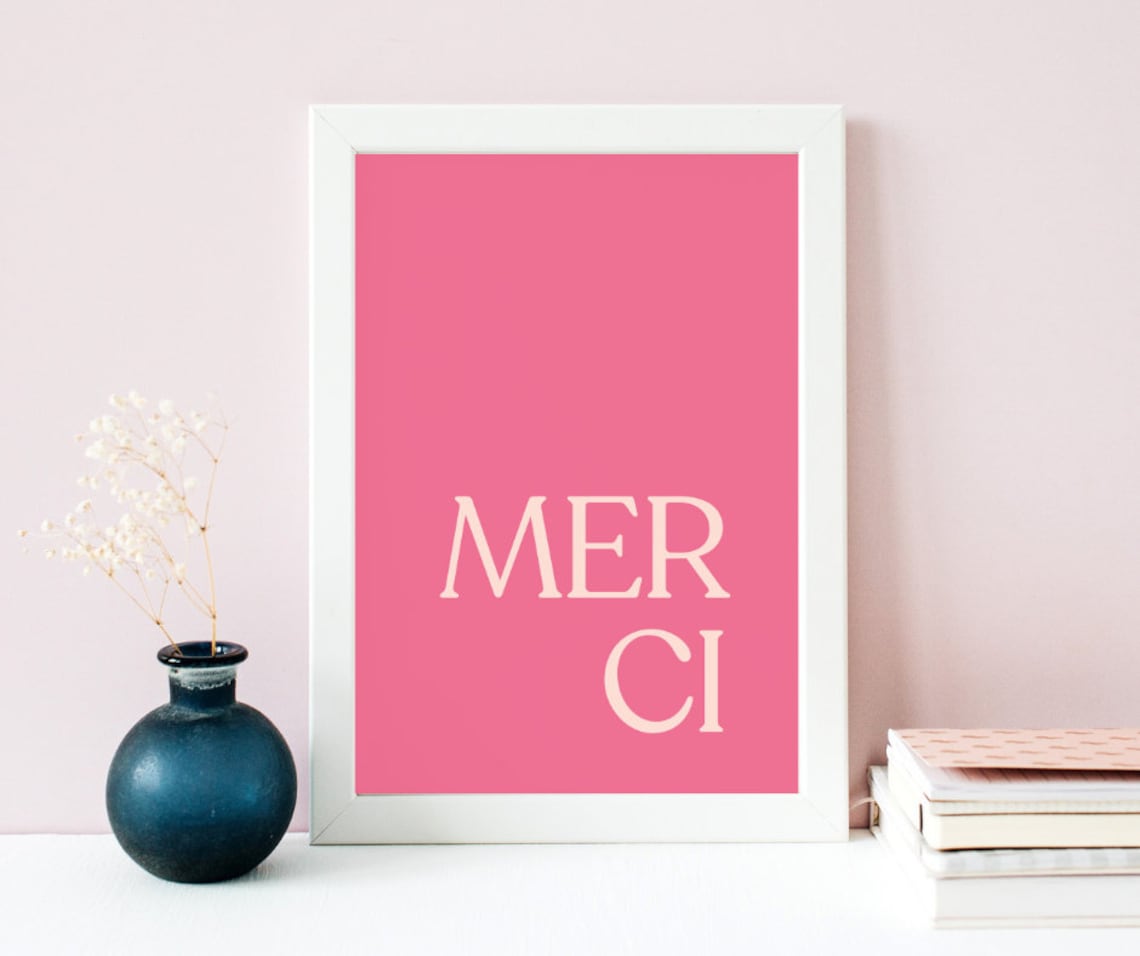 Affiche Murale 'merci', Art Murale, Typography Print, Hot and Blush ...