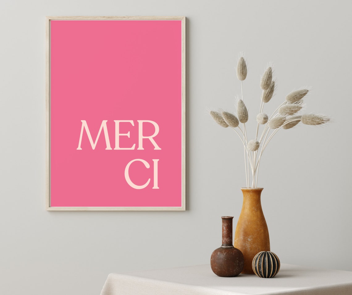 Affiche Murale 'merci', Art Murale, Typography Print, Hot and Blush ...